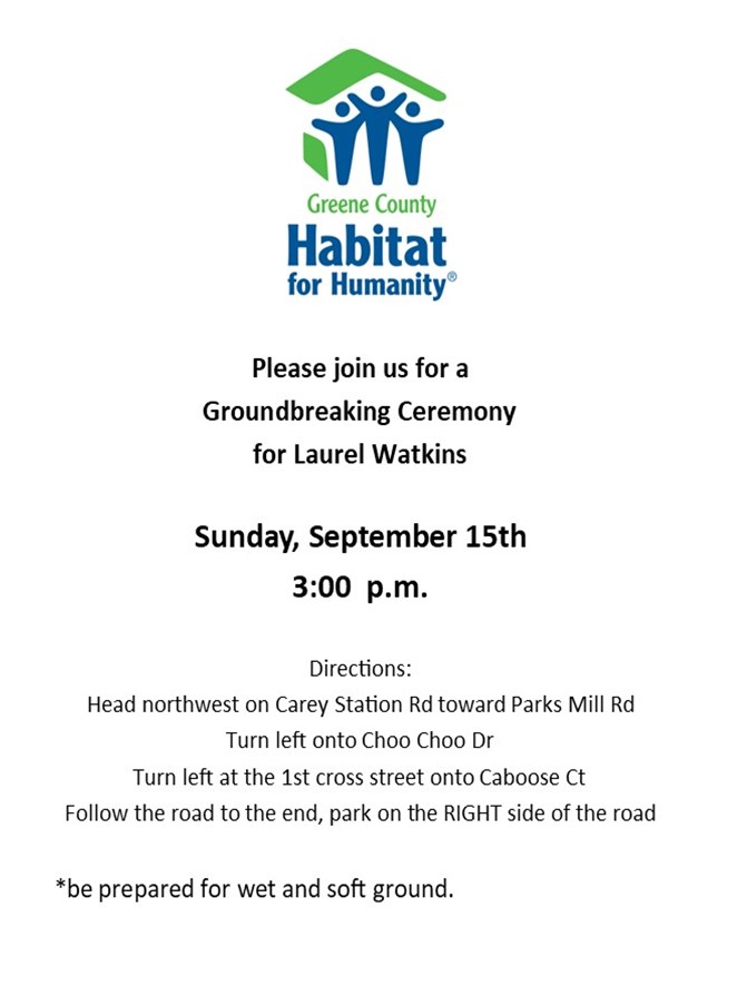 Groundbreaking Ceremony for Laurel Watkins – Sept. 15th - Greene County ...